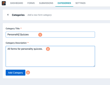 Adding and managing categories for your Forms