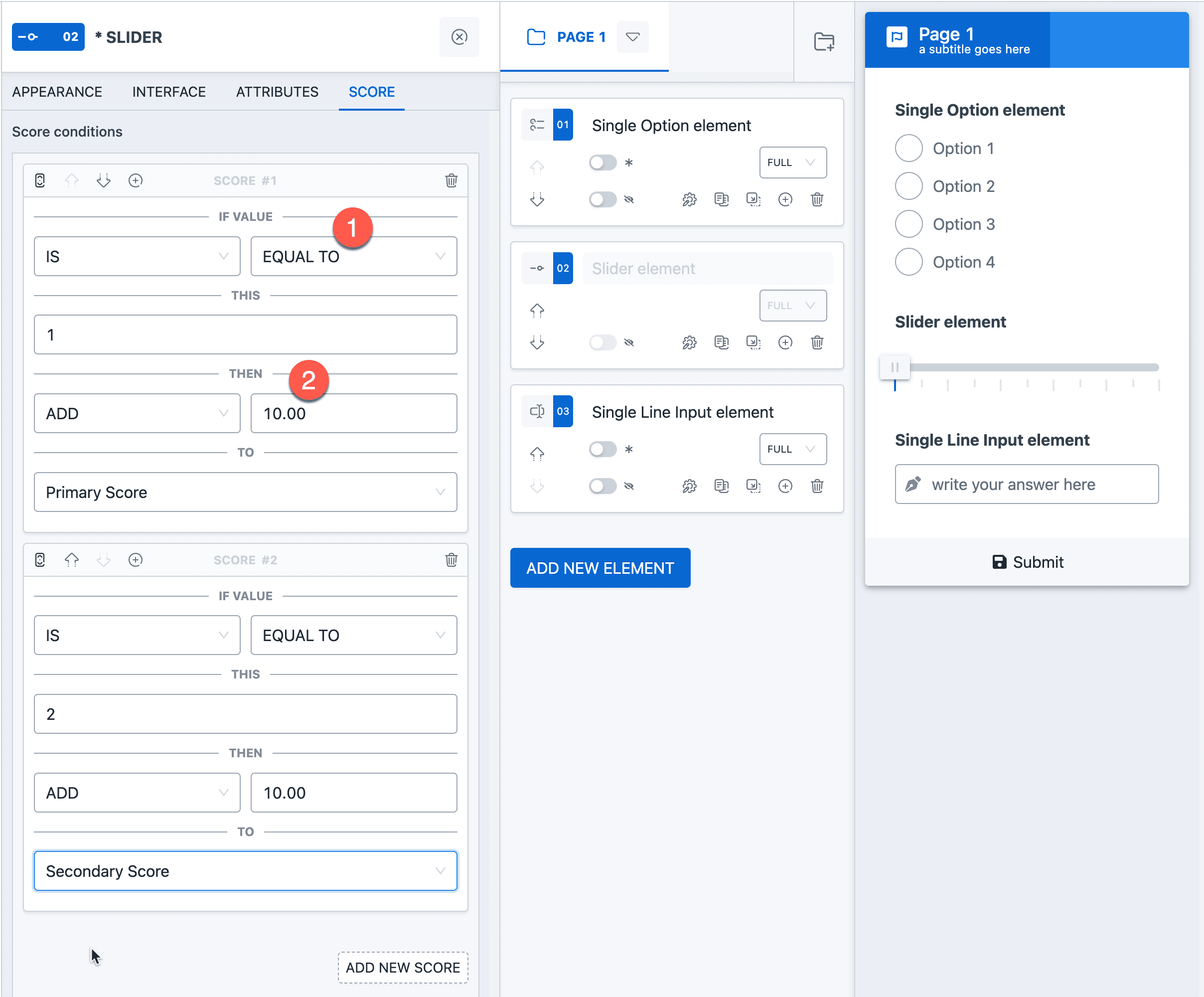 How to assign scores to individual form elements
