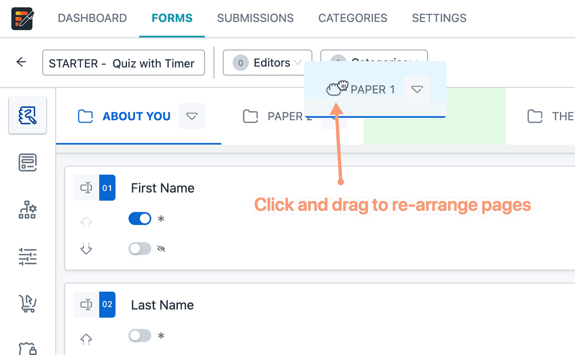 Add and configure pages in the form builder
